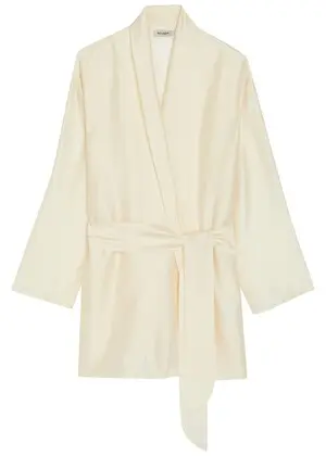 SOLAQUA Alma Embroidered Belted Kimono Robe - Ivory