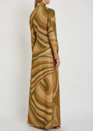 Emilio Pucci Printed Metallic-jersey Maxi Shirt Dress - Brown