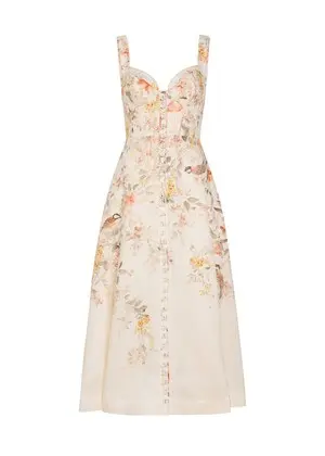 Zimmermann Luna Floral-print Linen Midi Dress - Cream