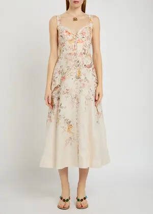 Zimmermann Luna Floral-print Linen Midi Dress - Cream