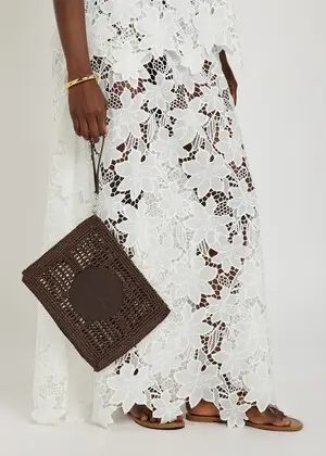 Tory Burch Ella Raffia Clutch - Dark Brown