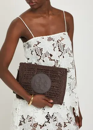 Tory Burch Ella Raffia Clutch - Dark Brown