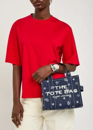 Marc Jacobs Tote Small Printed Canvas Tote Bag - Navy
