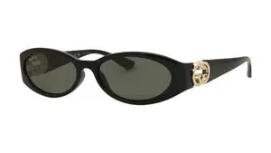 Gucci Oval Frame Sunglasses With Gold Tone Detail - Black