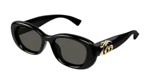 Gucci Round Frame Sunglasses With Gold Tone Interlocking G Detail - Black