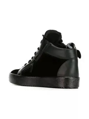 GIUSEPPE ZANOTTI Velvet And Leather 'cruel' Mid-top Sneakers - Black