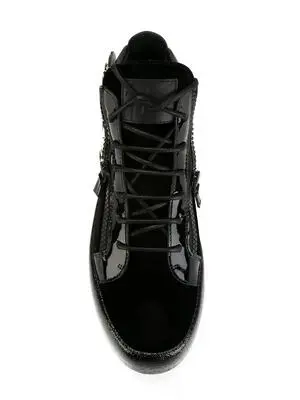 GIUSEPPE ZANOTTI Velvet And Leather 'cruel' Mid-top Sneakers - Black