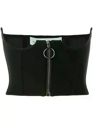 Off-White Cupless Corset Top With Silver-tone Ring Zipper - Black