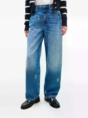 Tommy Hilfiger Crest Embroidered Barrel-leg Denim Jeans