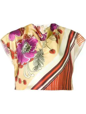 Chloé Printed Silk Satin Crop Top