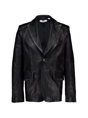 Off-White Leather Notched Lapel Blazer