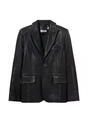 Off-White Leather Notched Lapel Blazer - Black