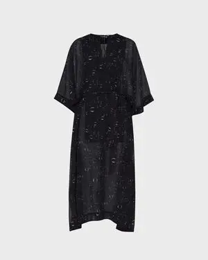 Vilebrequin Long Crêpe Georgette Kaftan "bubble 3d" Louane - Black