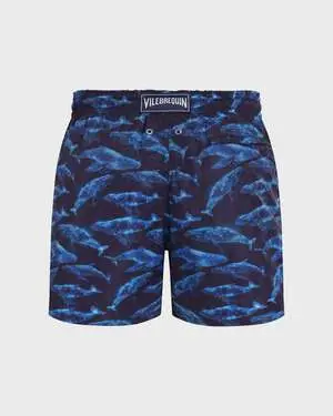 Vilebrequin Sparkling Whales Monogram Jacquard Swim Trunks - Blue