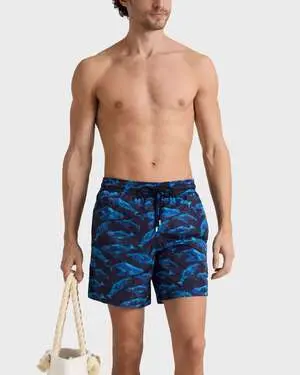 Vilebrequin Sparkling Whales Monogram Jacquard Swim Trunks - Blue