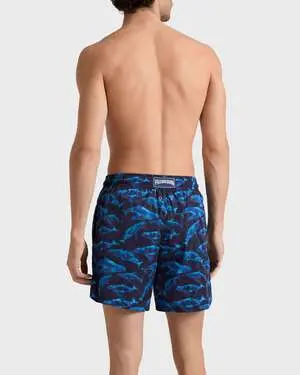 Vilebrequin Sparkling Whales Monogram Jacquard Swim Trunks - Blue
