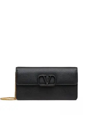 Valentino Garavani Vlogo Signature Grainy Calfskin Wallet With Chain - Black