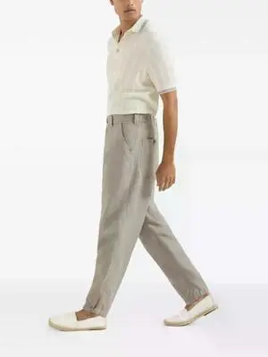 Brunello Cucinelli Linen Micro Chevron Trousers With Drawstring Hem