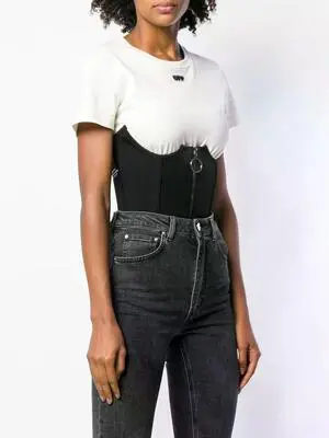 Off-White Cupless Corset Top With Silver-tone Ring Zipper