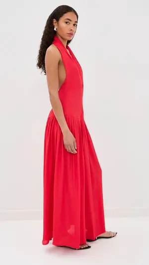 Proenza Schouler Red Viscose Halter Neck Maxi Dress
