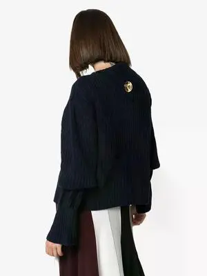 JW Anderson Asymmetrical Foldover Neck Ribbed Knit Sweater With Gold-tone Snap-buttons