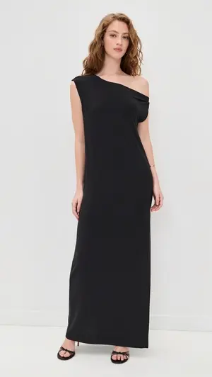 Norma Kamali Drop Shoulder Maxi Dress With Side Slit - Black