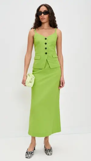 ALIGNE Mia Linen Blend Midi Skirt - Apple