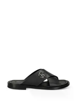 Roberto Cavalli Mirror Snake Logo Flat Sandals