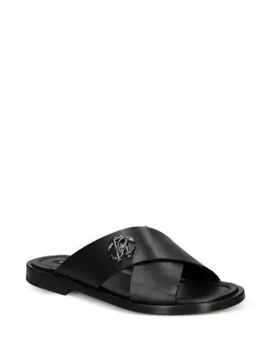 Roberto Cavalli Mirror Snake Logo Flat Sandals