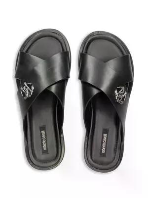 Roberto Cavalli Mirror Snake Logo Flat Sandals