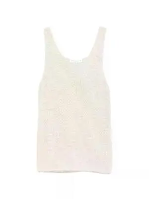 ROBERTO COLLINA Open-knit V-neck Sleeveless Top - Neutrals