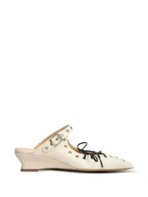 ALCHIMIA Lace-up Embellished Wedge Mules - Neutrals