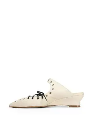 ALCHIMIA Lace-up Embellished Wedge Mules - Neutrals