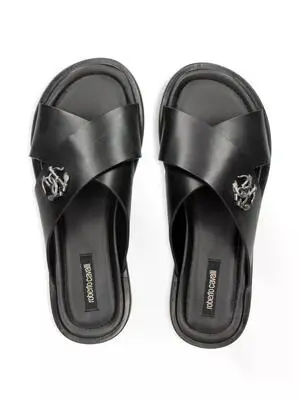 Roberto Cavalli Mirror Snake Flat Sandals