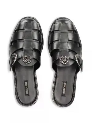Roberto Cavalli Logo-appliqué Caged Sandals - Black