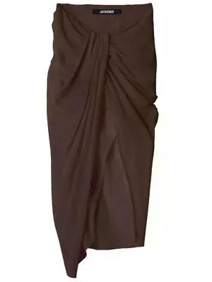 Jacquemus Asymmetrical Drape Midi Skirt - Brown