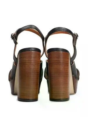 L'ARIANNA Leather Platform Sandals With Buckle Ankle Strap