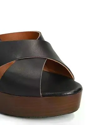 L'ARIANNA Leather Platform Sandals With Buckle Ankle Strap