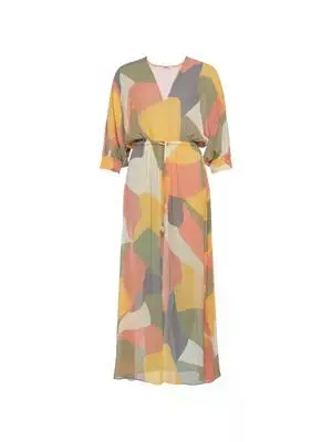 ERES Maxi Dress With Geometric Print And Tie Waist - Multicolour