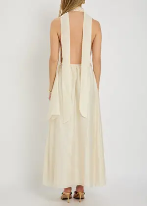 SOLAQUA Antonella Embroidered Draped Maxi Dress - Ivory