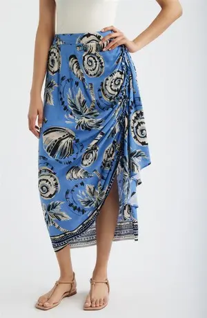CITY BLUES Faux Wrap Midi Skirt - Ocean Multi