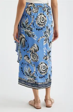 CITY BLUES Faux Wrap Midi Skirt - Ocean Multi