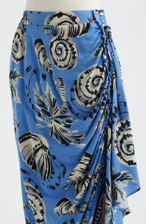 CITY BLUES Faux Wrap Midi Skirt - Ocean Multi