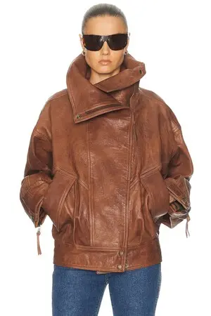 Balmain High Collar Lambskin Jacket