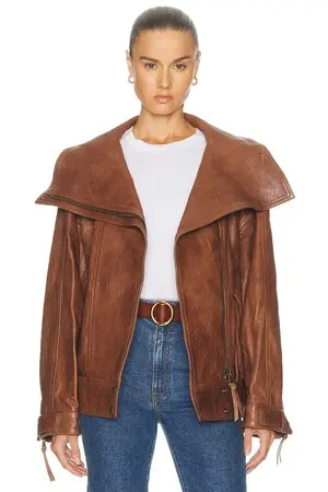 Balmain High Collar Lambskin Jacket