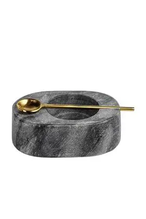 The Favorites Tuscan Marble Salt And Pepper Bowl With Gold Spoon - Gray