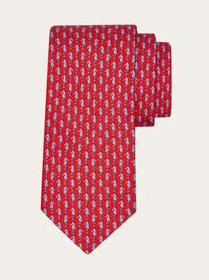 FERRAGAMO Seahorse Print Silk Neck Tie - Red