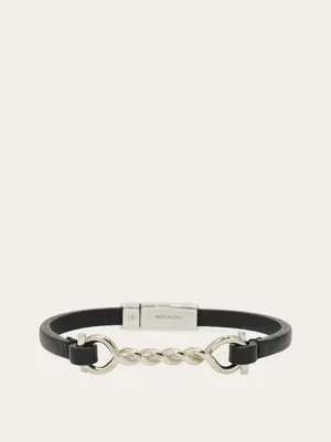 FERRAGAMO Gancini Twisted Link Leather Bracelet - Black