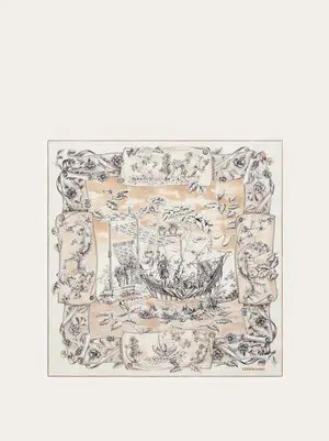 FERRAGAMO Voyage Print Silk Scarf - Beige