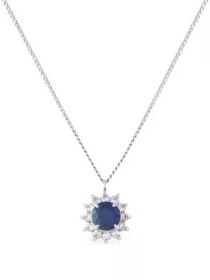 LB EXCLUSIVE Sapphire And Diamond Sunburst Pendant Necklace In Platinum - Silver